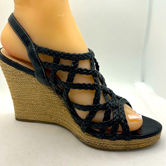 Prada | Shoes | Prada Black Braided Leather Cage Wedge Espadrille ...